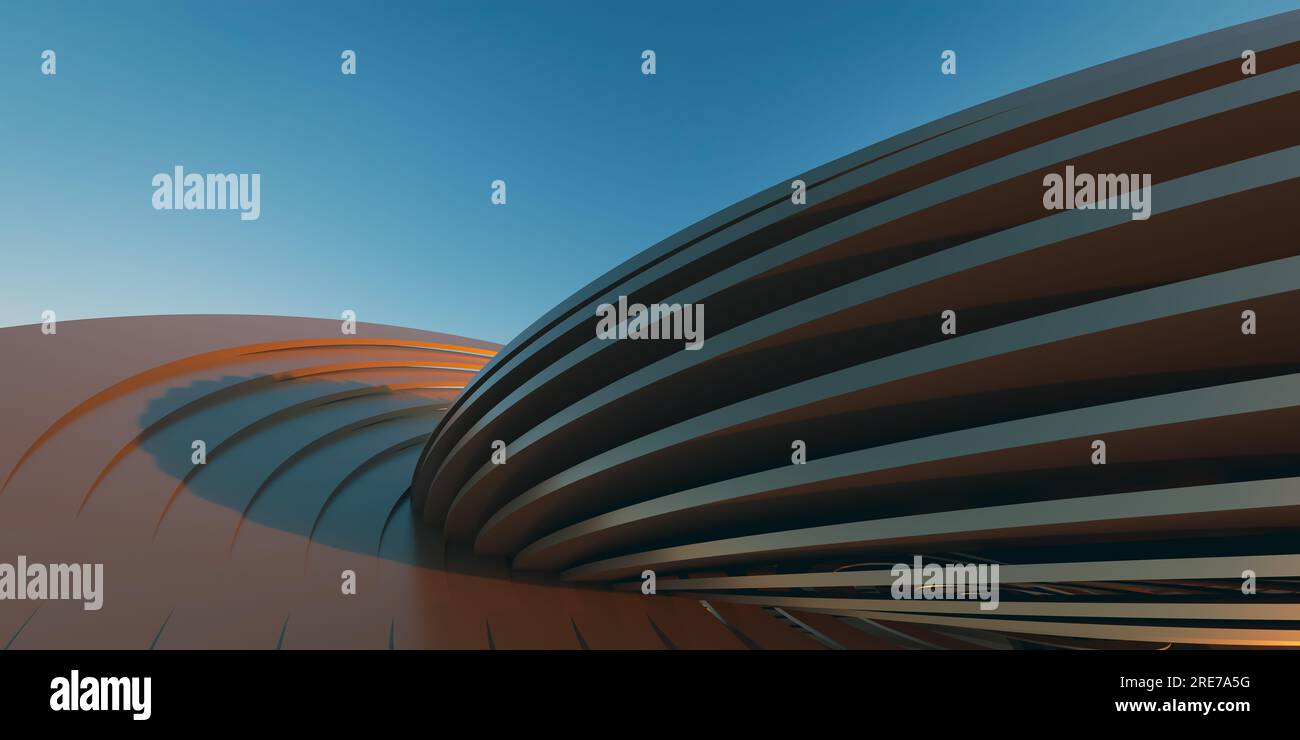 curved abstract structure and sky background, 3d rendering Stock Photo ...