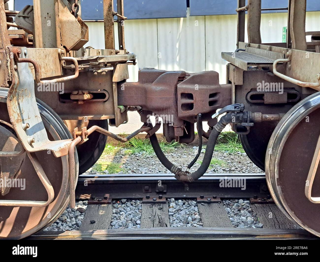 Close-up of railway wheels on rails, which support high loads rigidly ...