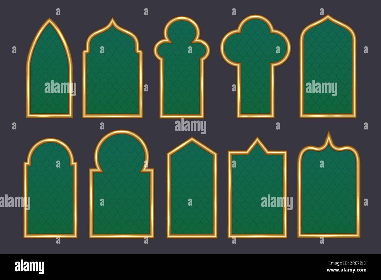 Ramadan window frame shapes. Islamic golden arches. Muslim mosque ...
