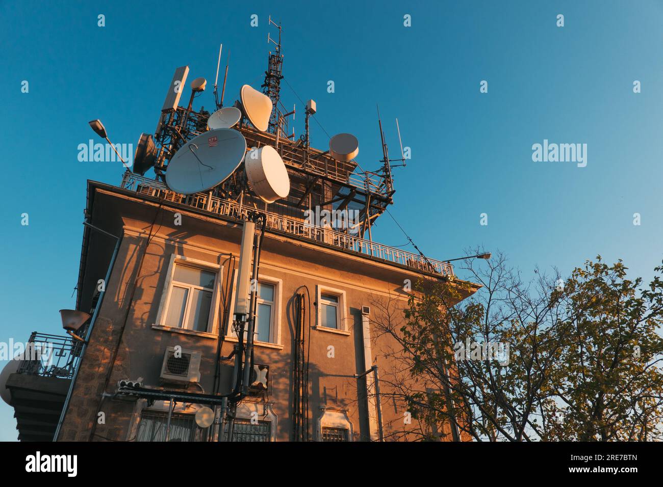 communication, television and radio equipment on a transmitter building ...