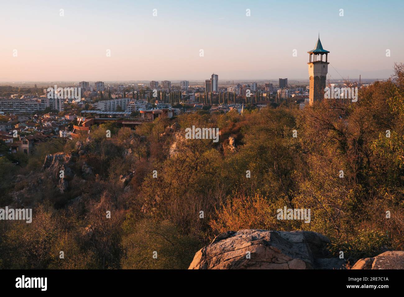 The Clock Tower of Plovdiv, Bulgaria. The original was built in 1623 on ...