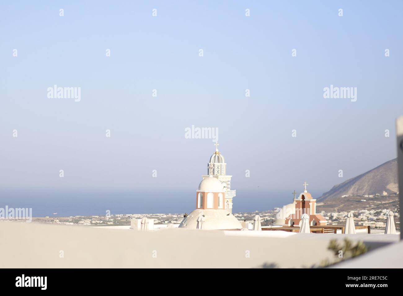 Thera cityscape with beautiful white building landmarks in Thera ...