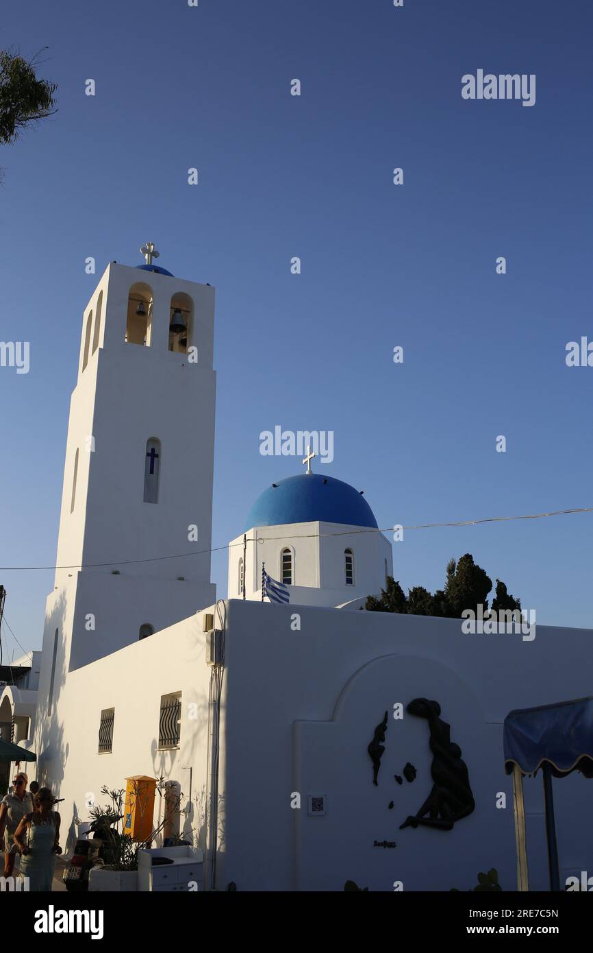 Thera cityscape with beautiful white building landmarks in Thera ...