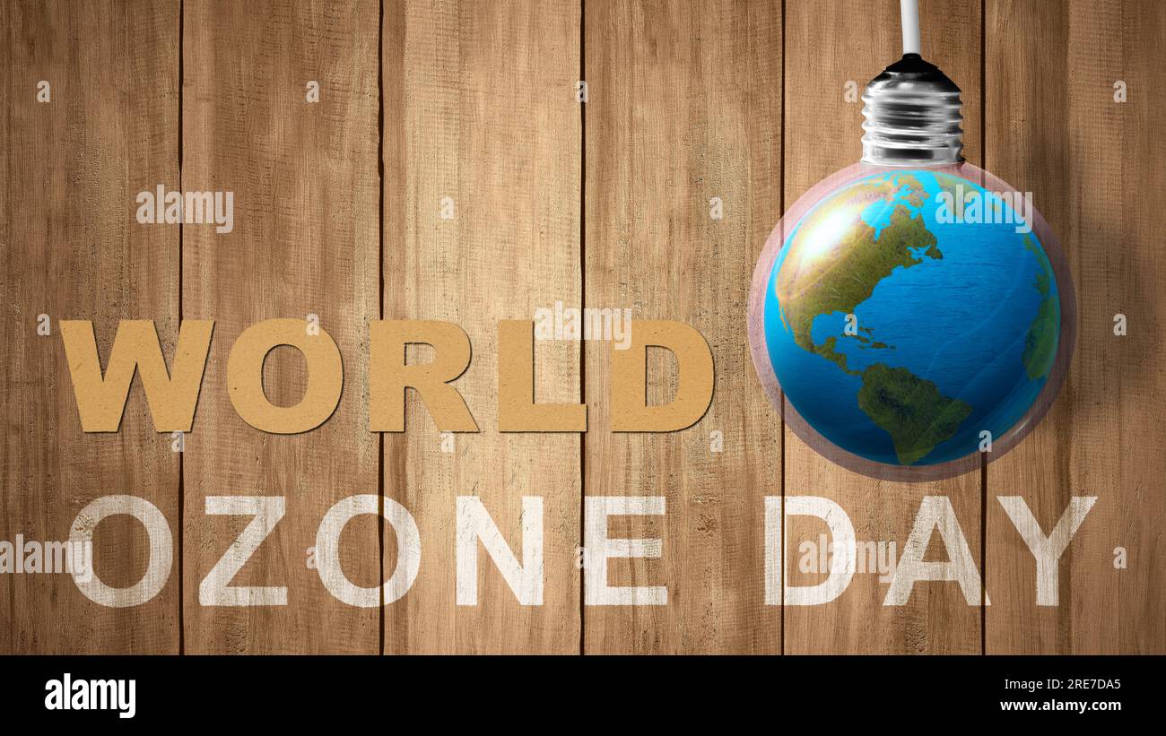 Earth with layer protect inside the light bulb. World ozone day concept ...