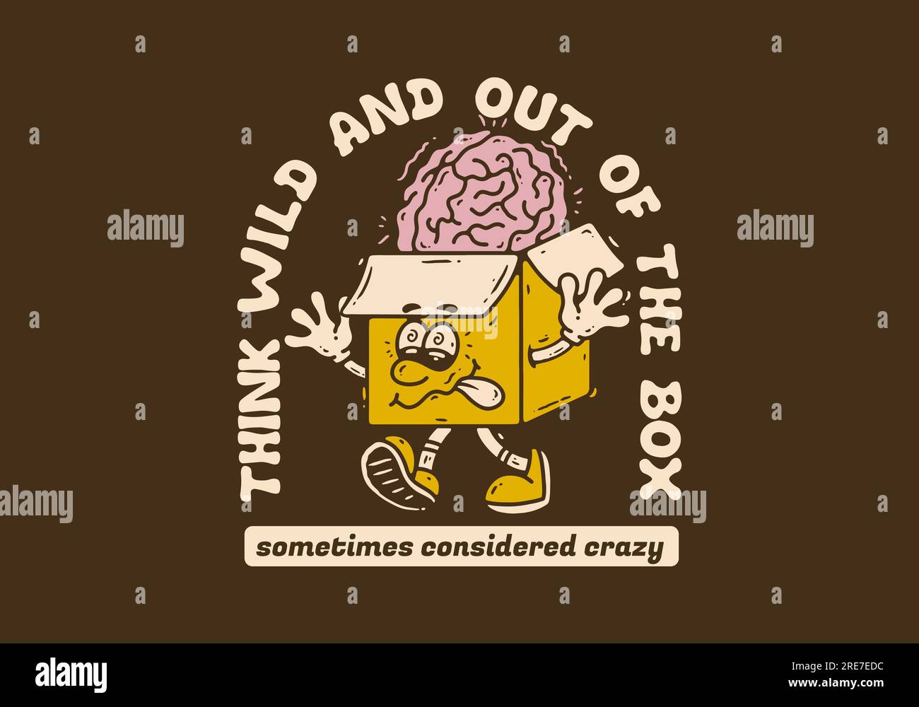 Out of the box, Vintage mascot character of a cardboard box with a ...