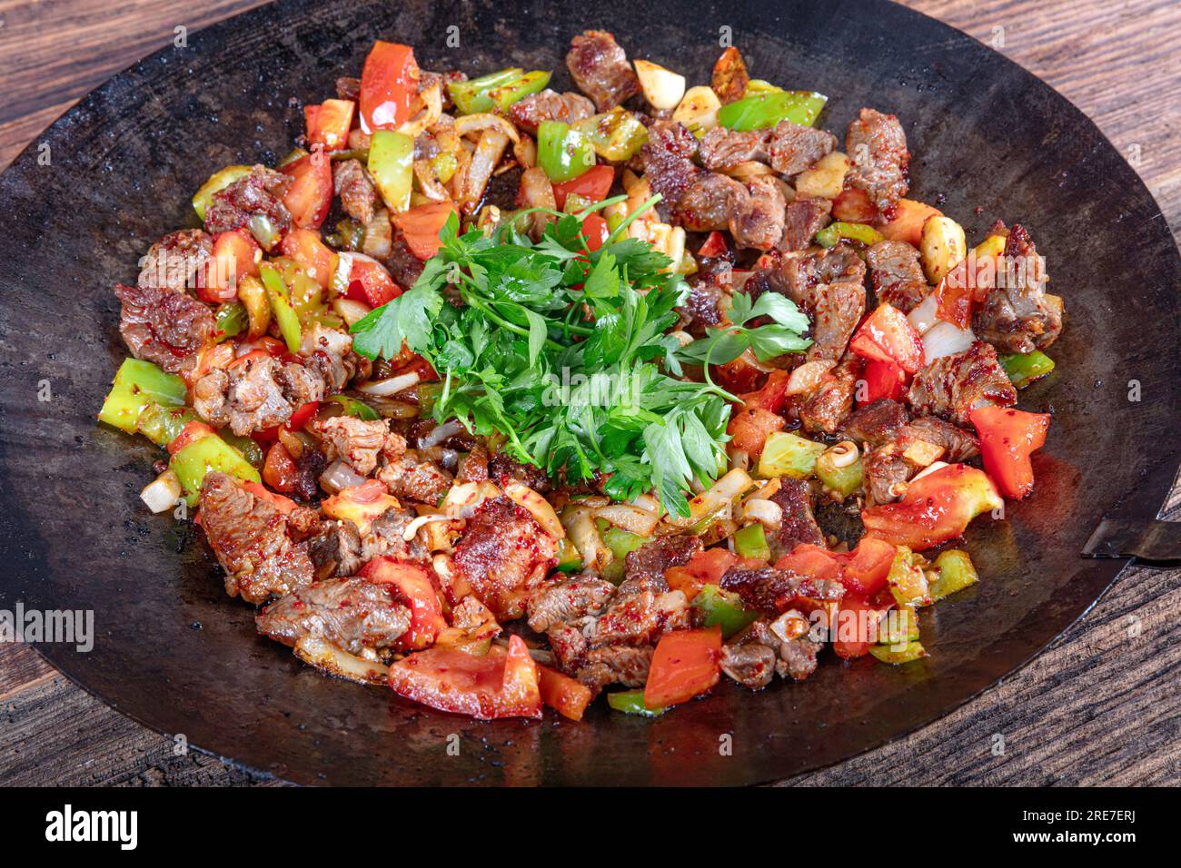 Meat Saute Turkish Et sote with wooden table - Hair Pie Meat - Sac Tava ...