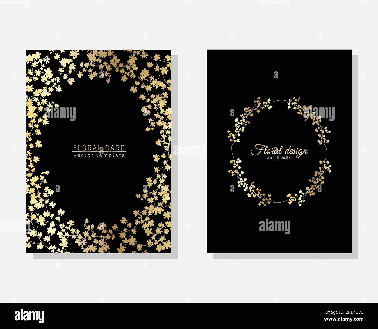 Vector set of luxury cards, templates with gold glittery flowers for ...