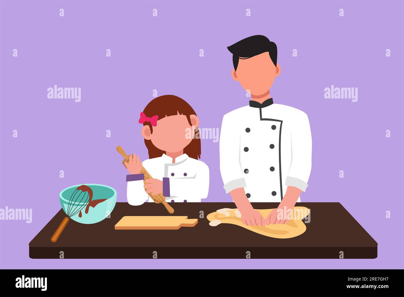 Character flat drawing happy father and cute daughter wearing apron ...