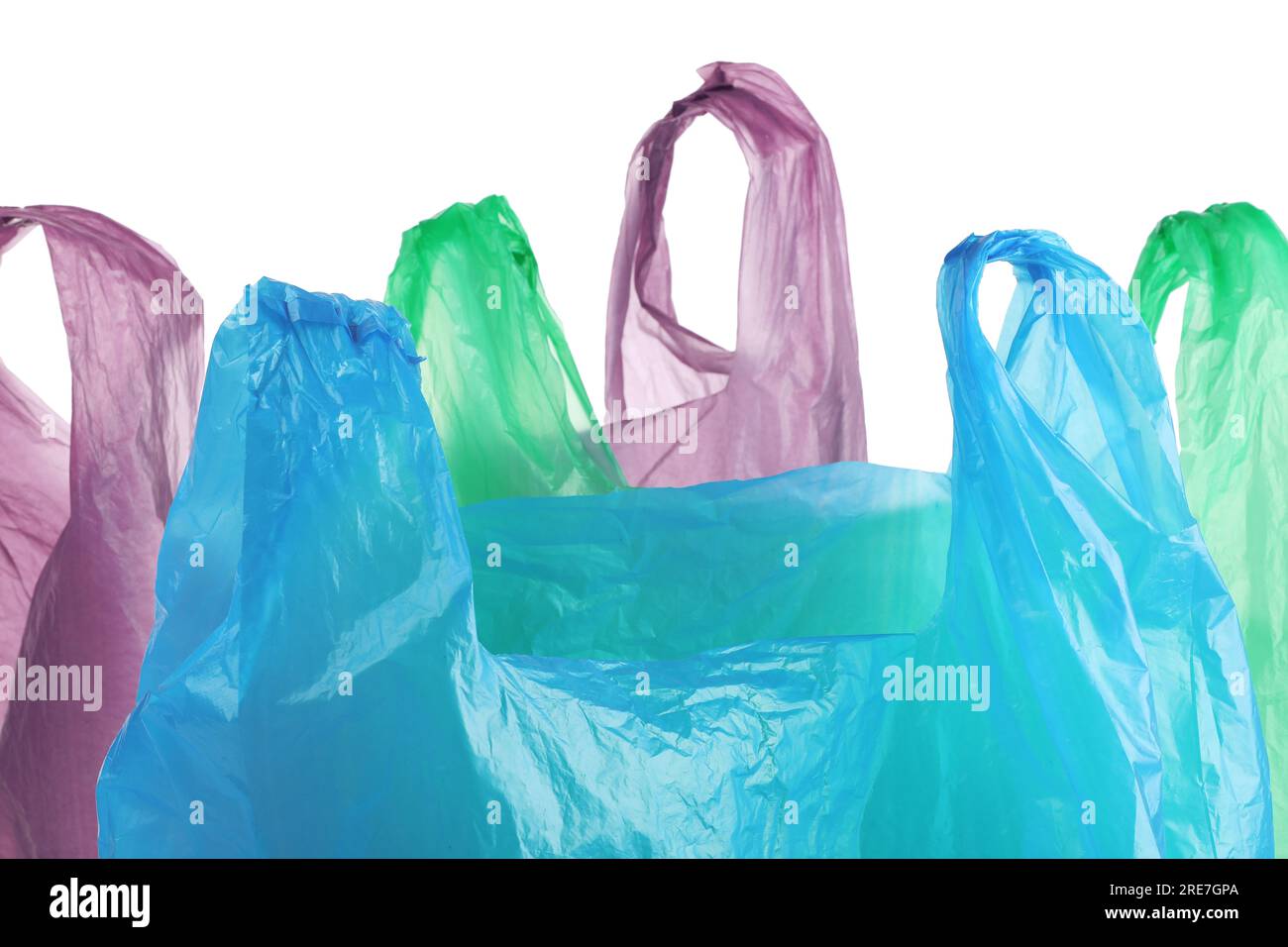 Many different plastic bags on white background Stock Photo - Alamy
