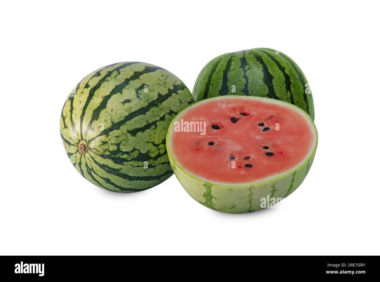 Delicious cut and whole ripe watermelons isolated on white Stock Photo ...