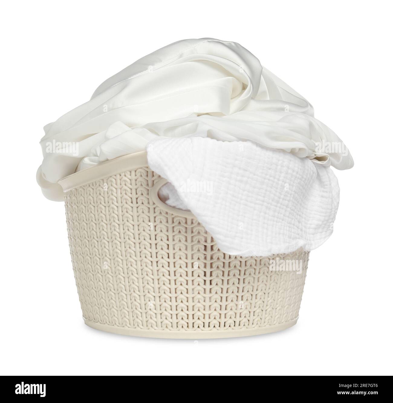 Laundry basket with clean clothes isolated on white Stock Photo - Alamy