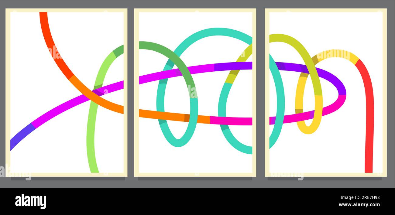 set of bright color. colorful rope line abstract style painting vector ...