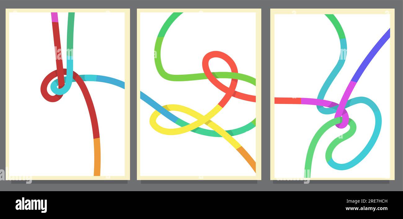 set of bright color. colorful rope line abstract style painting vector ...