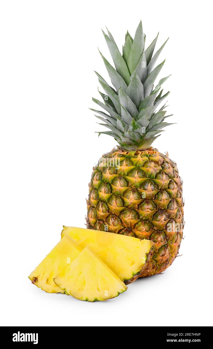 Whole and cut ripe pineapples isolated on white Stock Photo - Alamy
