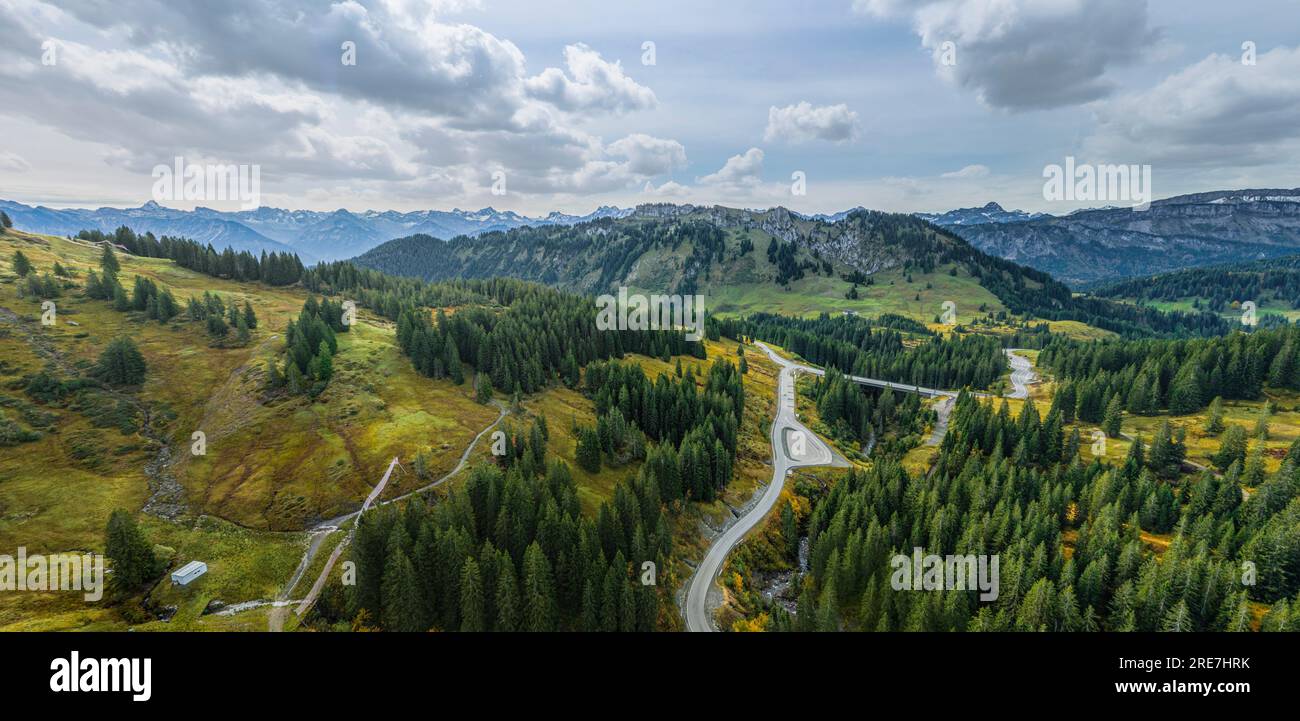 The alpine region around the Riedbergpass in the autumnal Upper Allgaeu ...