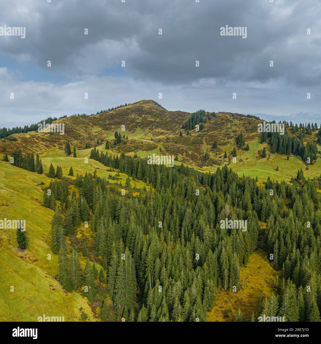 The alpine region around the Riedbergpass in the autumnal Upper Allgaeu ...