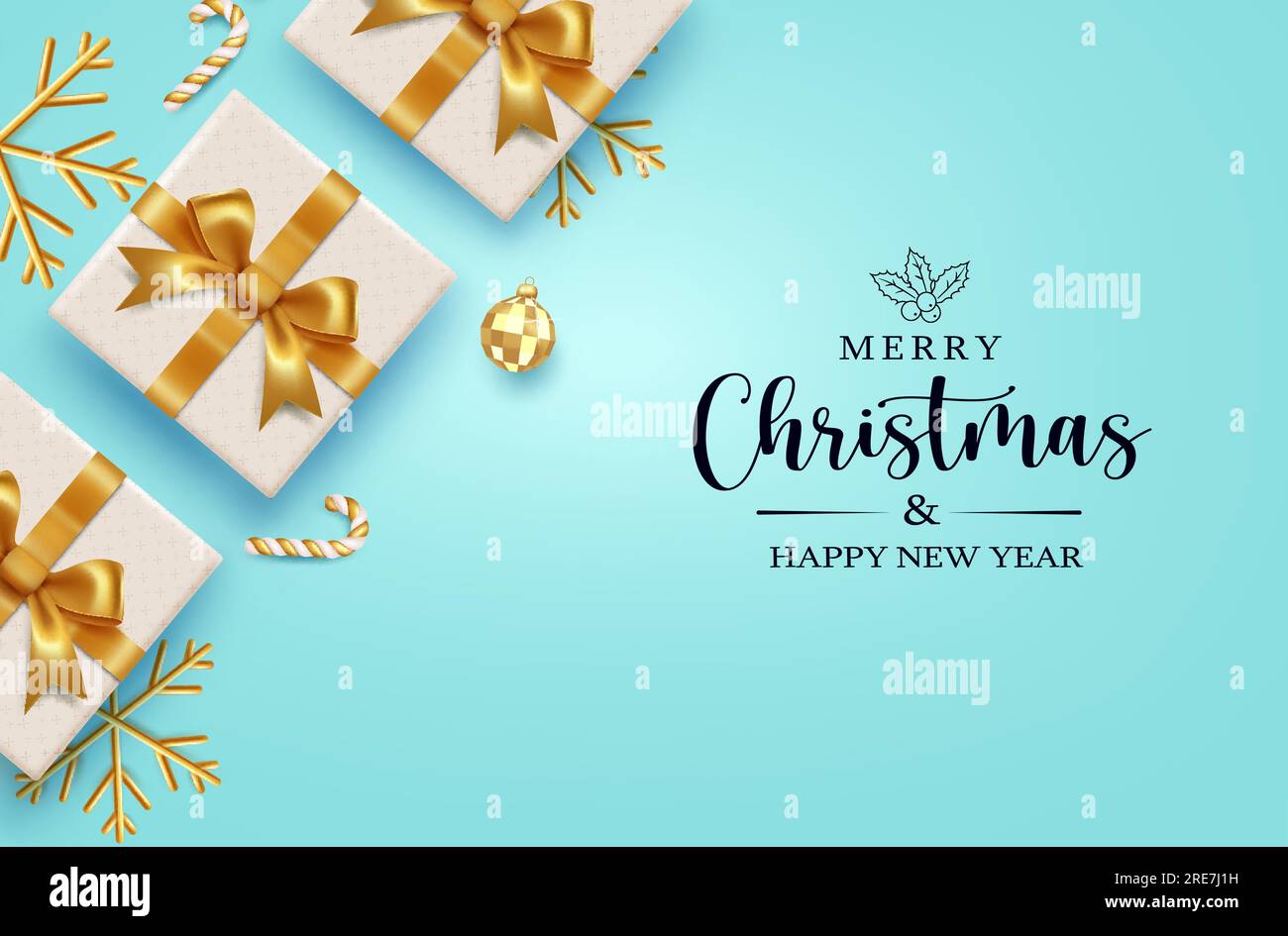 Merry christmas text vector design. Christmas gift boxes with gold ...