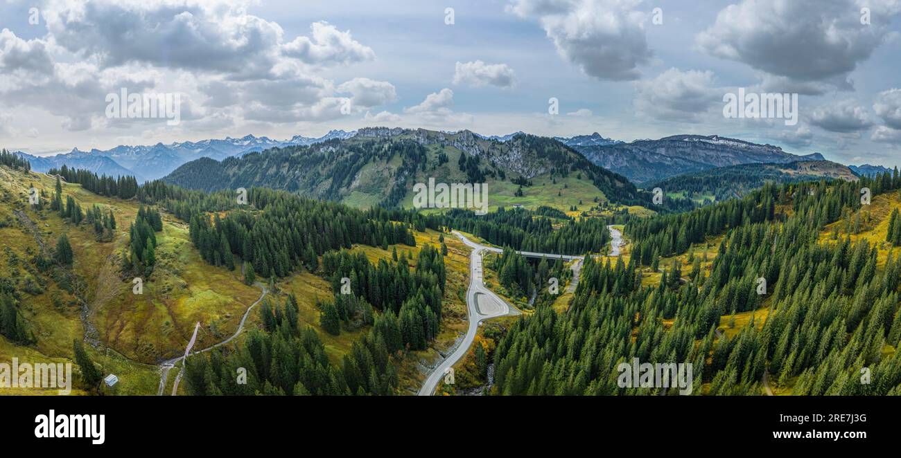 The alpine region around the Riedbergpass in the autumnal Upper Allgaeu ...