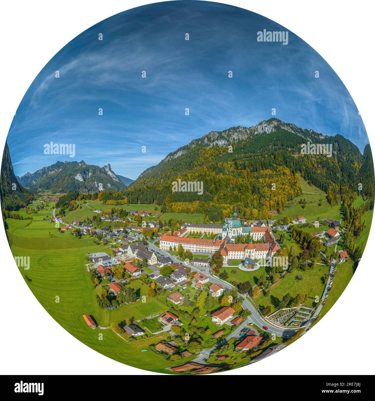 The famous bavarian region around the Ettal monastery in falltime from ...