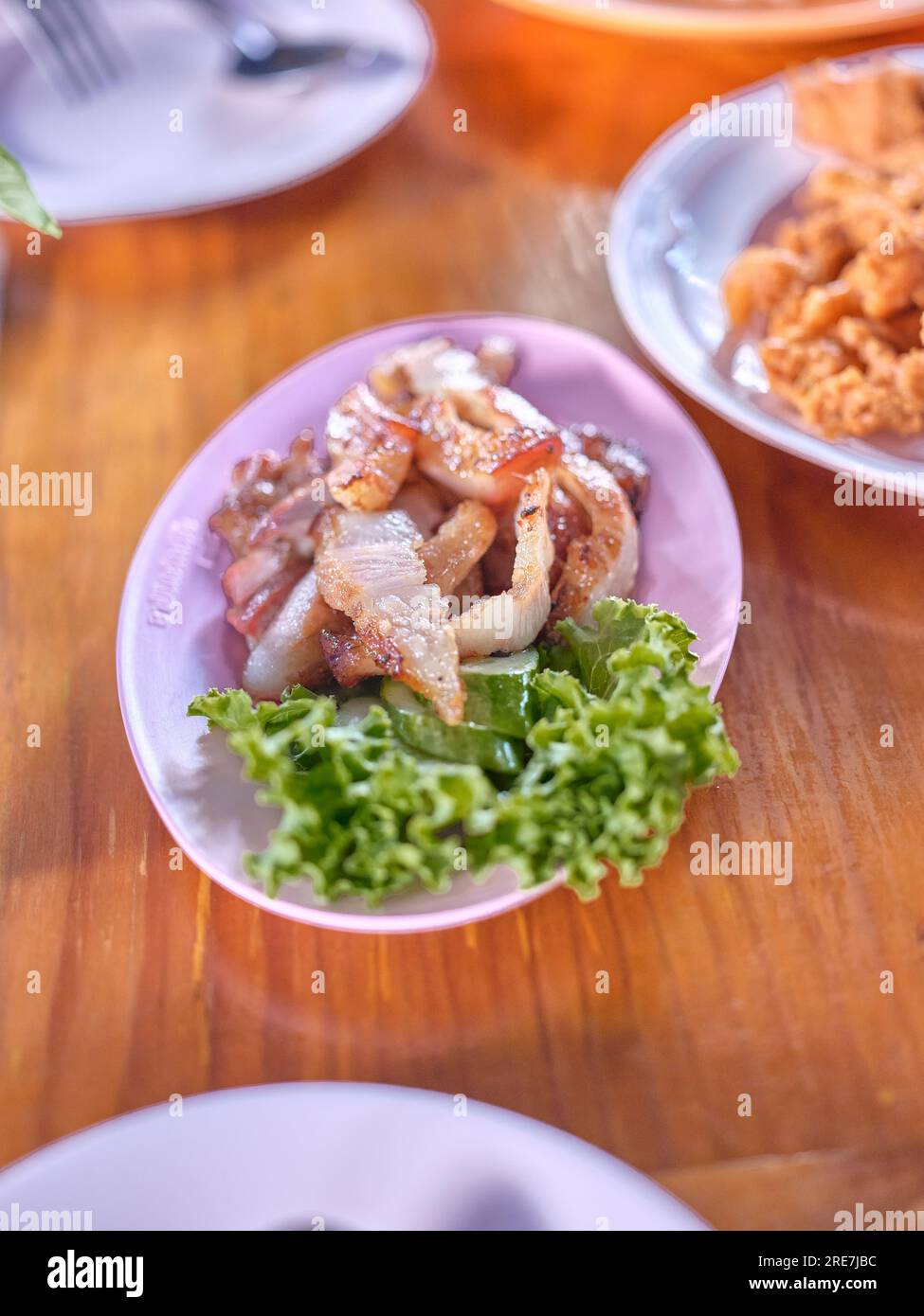 Thai Food. Grilled Pork Neck, Grilled Pork With Spicy sauce Stock Photo ...
