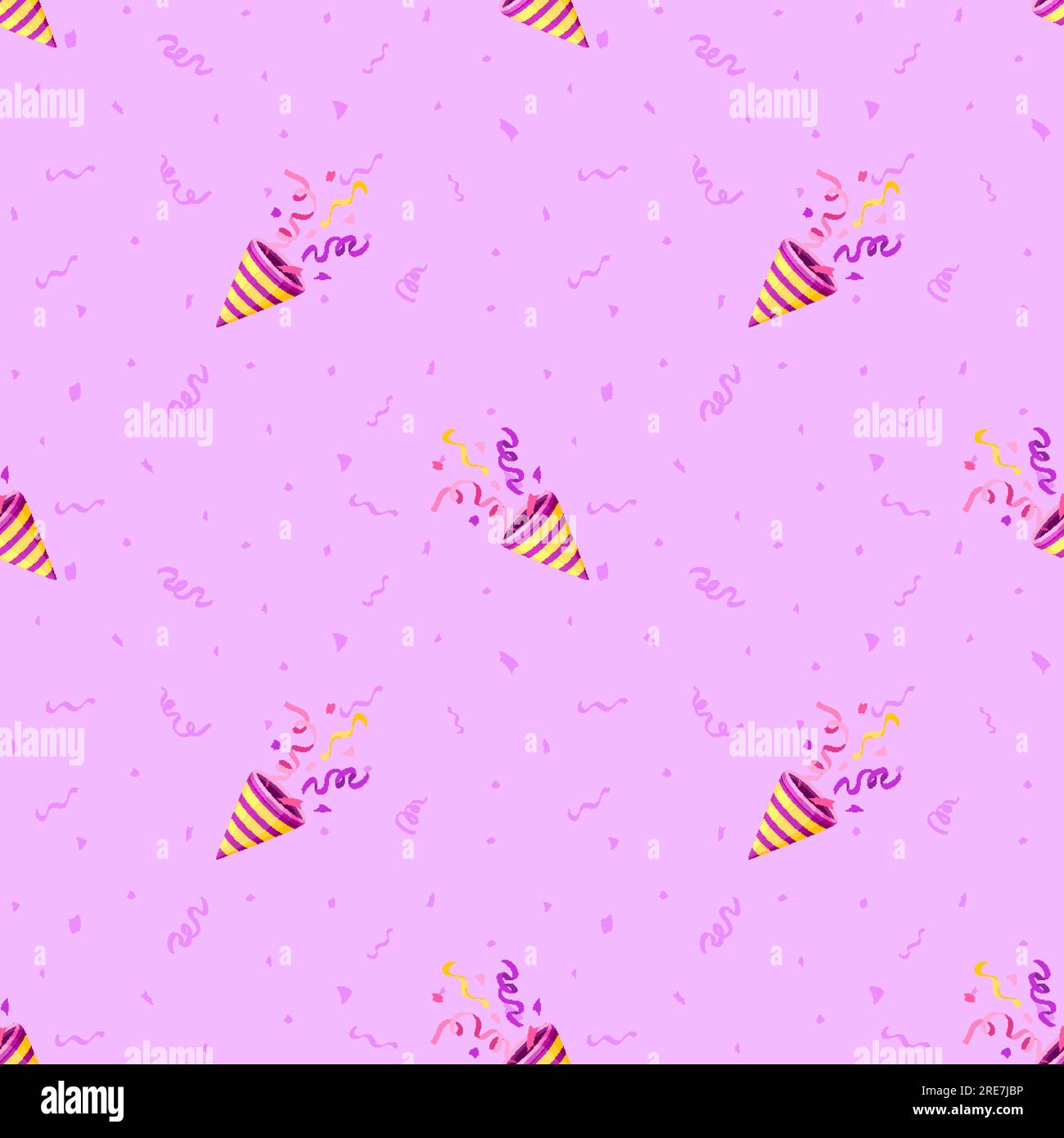 Party popper confetti seamless pattern pink flat. Cartoon cover ...