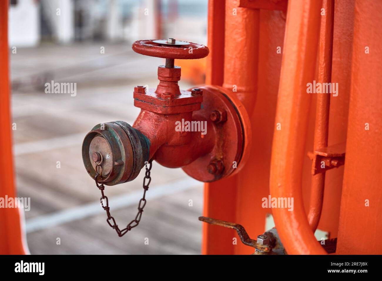 Offshore vessel Fire manifold isolating valve red color attached to ...