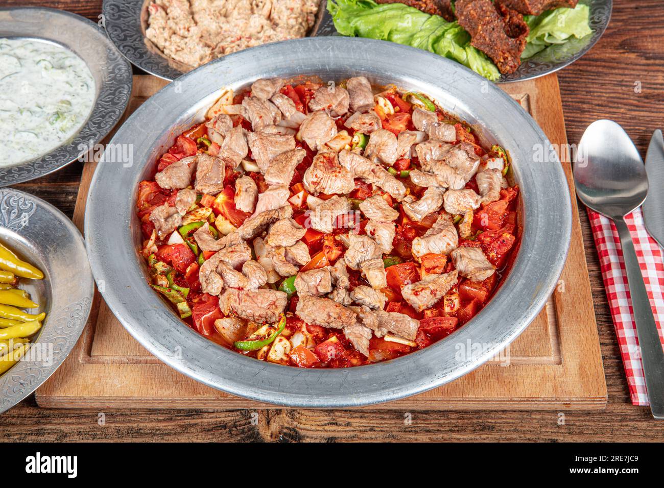 Turkish Food Et Kavurma. Meat Saute Turkish Et sote on black ground ...