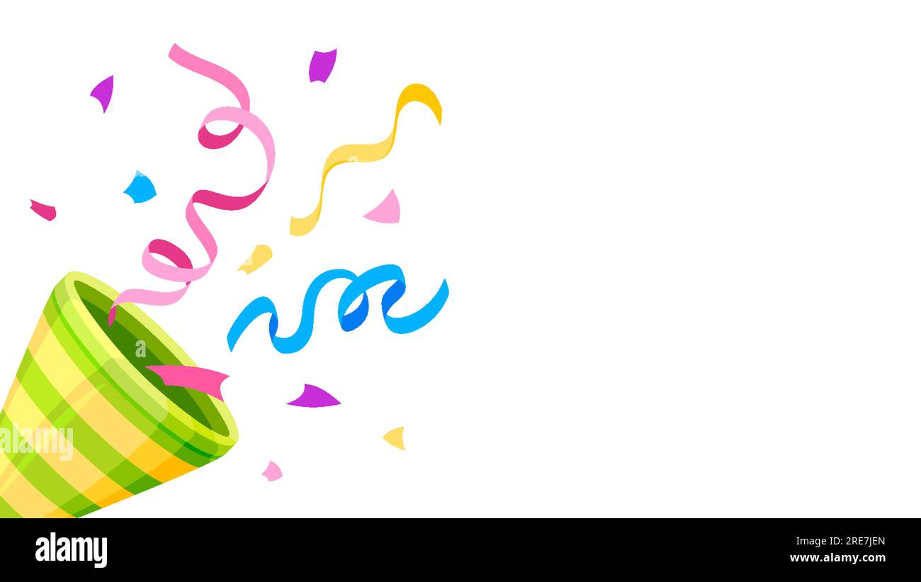 Party popper confetti clapper cracker burst flat. Green cartoon ...