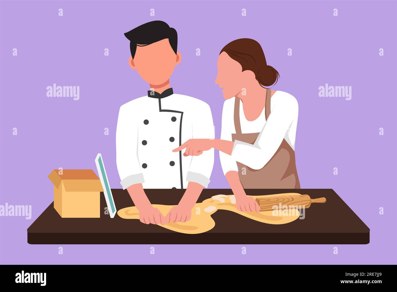 Cartoon flat style drawing of happy romantic couple cooking together ...
