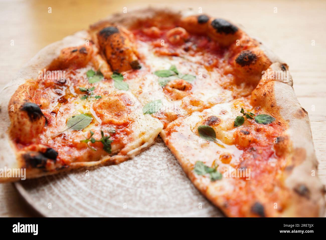 Pizza without one piece in the box. fast delivery of food. packaging ...