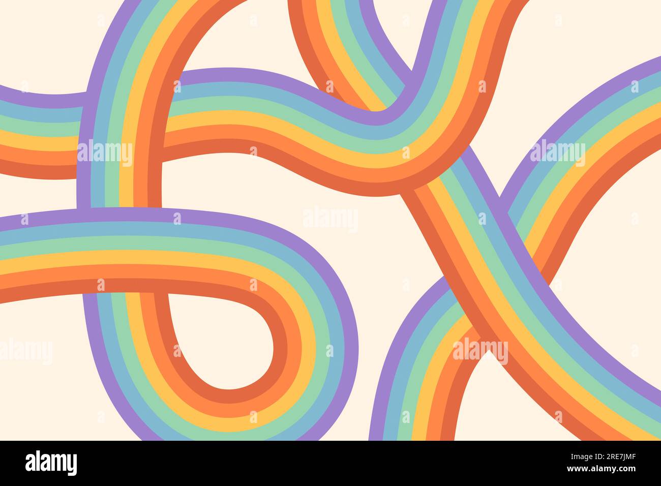 Groovy abstract hand drawn background with curve rainbow colored ...