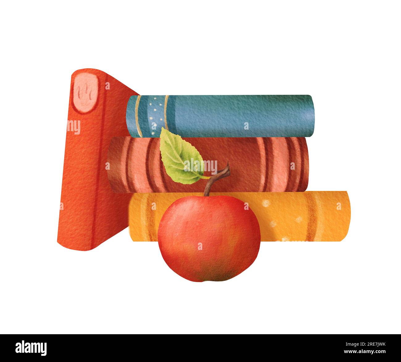 Composition back to school. A pile of colorful books with an apple ...