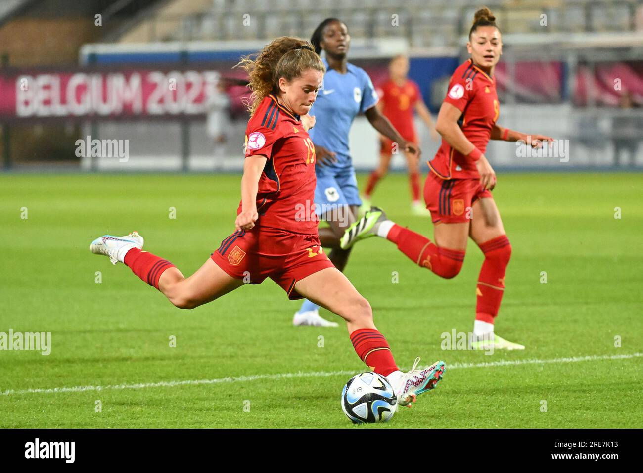 Leuven, Belgium. 21st July, 2023. Laia Martret (19) of Spain pictured during a female soccer ...