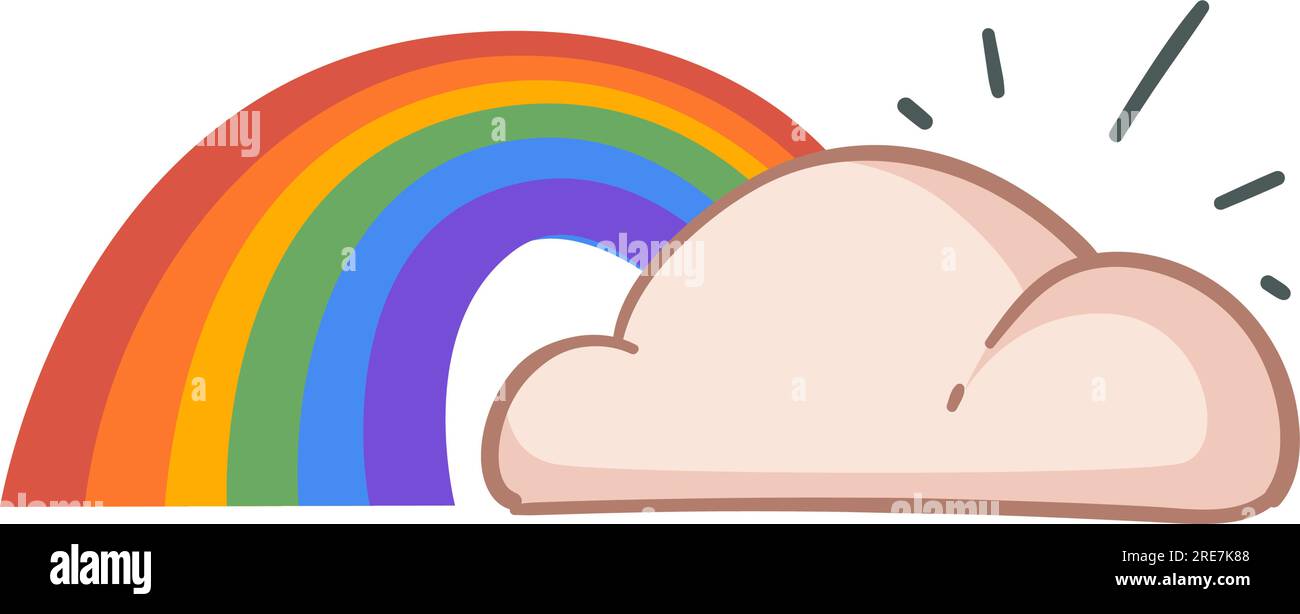 Cloudy sky with rainbow arc, colorful bright natural phenomenon. Summer ...