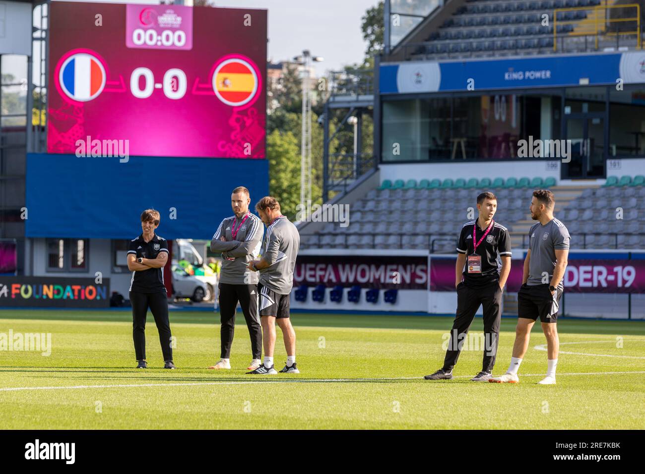 Leuven, Belgium. 21st July, 2023. Illustration picture of Spanish players in specting the pitch ...