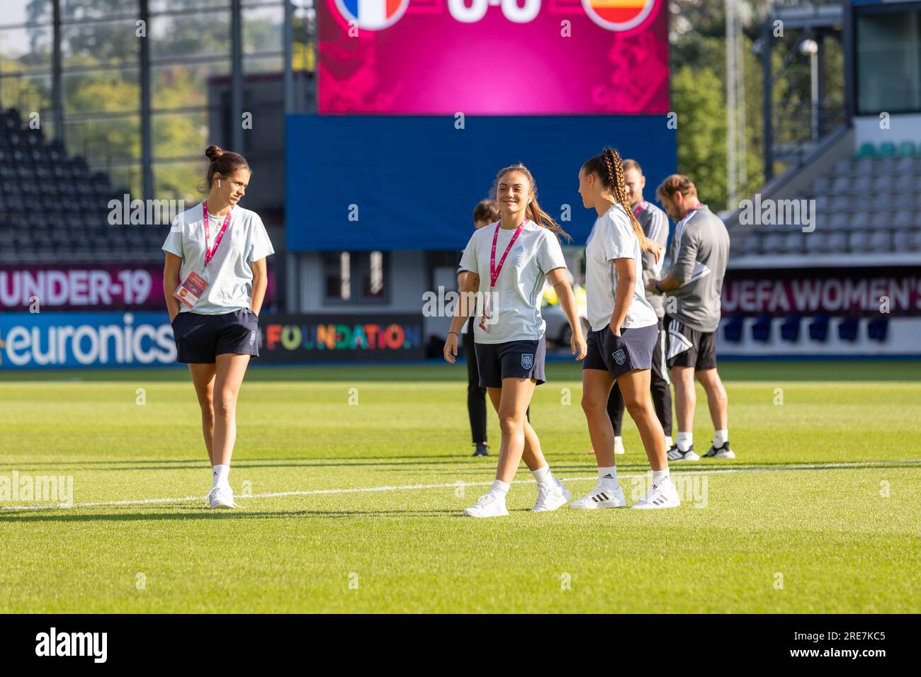 Leuven, Belgium. 21st July, 2023. Illustration picture of Spanish players in specting the pitch ...