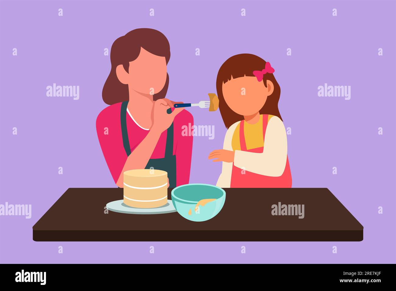 Graphic flat design drawing happy daughter tasting food given by her ...