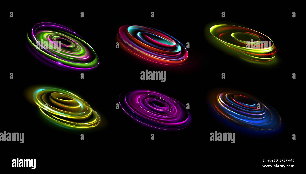 Neon flare ring halo vector optical light effect. 3d electric circle ...