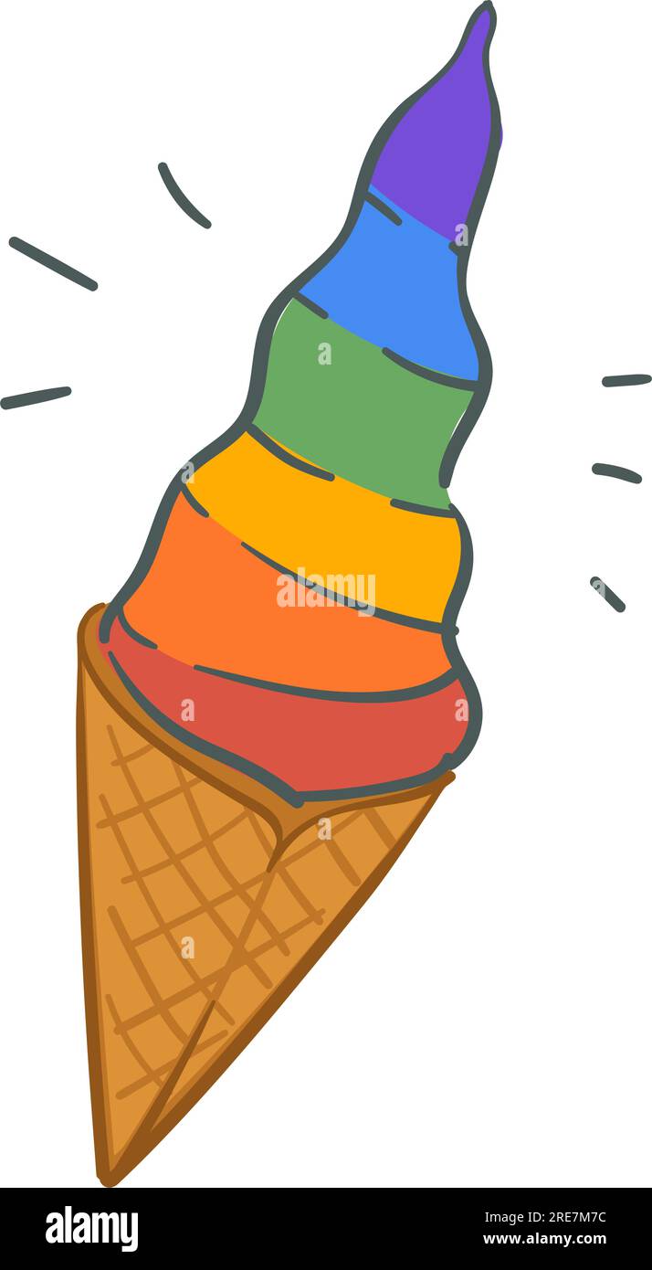 Colorful gelato with different flavors and crunchy cone. Isolated ...