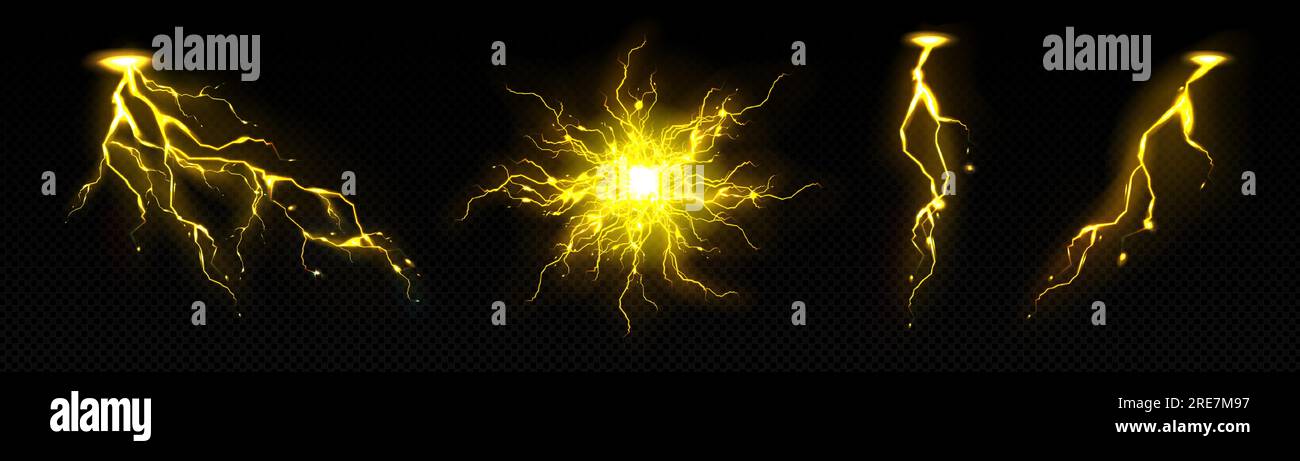 Gold thunder energy light and electric circle magic vector illustration ...