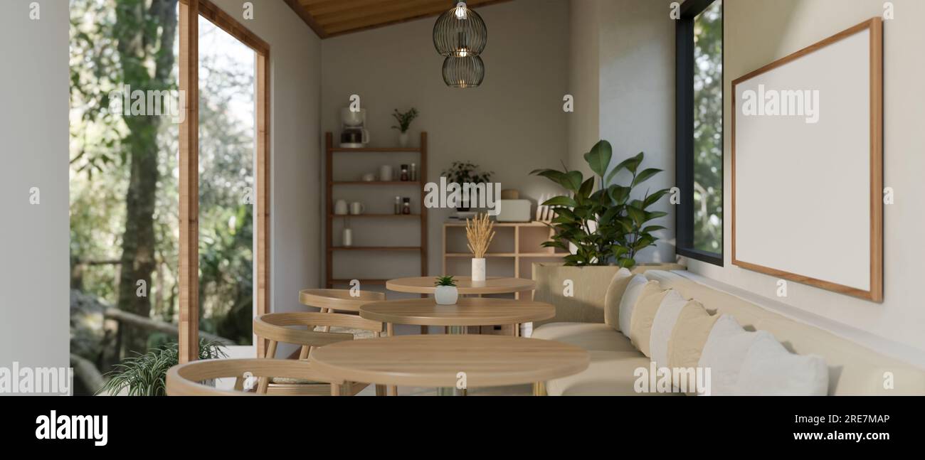 Interior design of a Scandinavian and minimalist coffee shop or ...