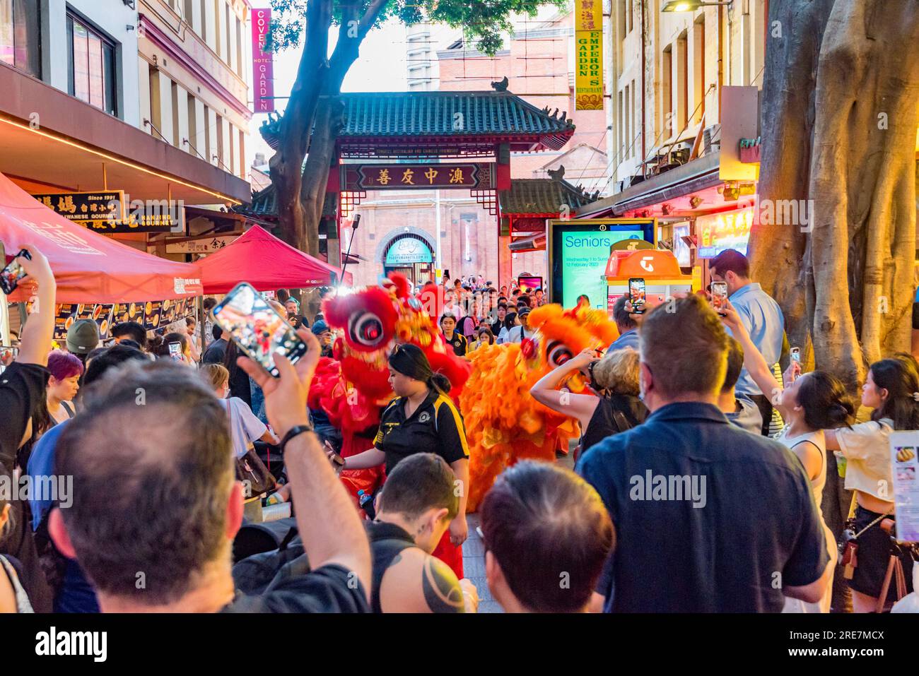 A Chinese Dragon dance moving through a crowd during Lunar (Chinese ...