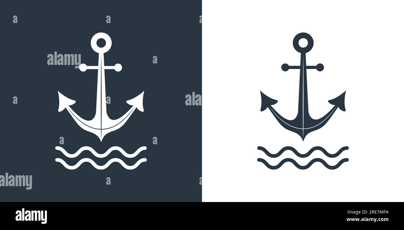 Anchor icons set. Marine logo. Nautical symbols isolated on black and ...