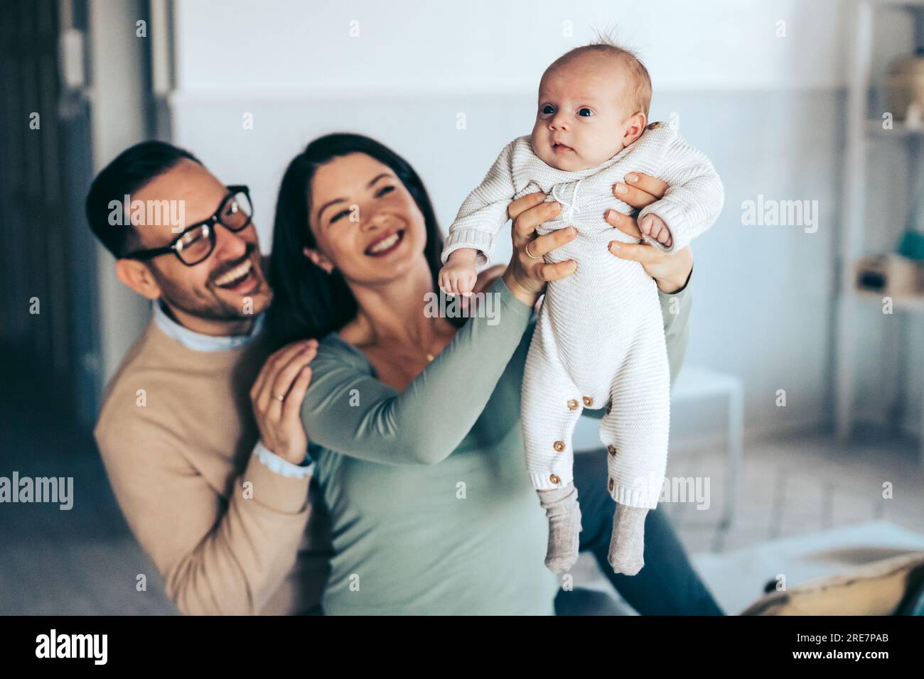 Family, adoption, baby, parenthood and people concept. Happy mother ...