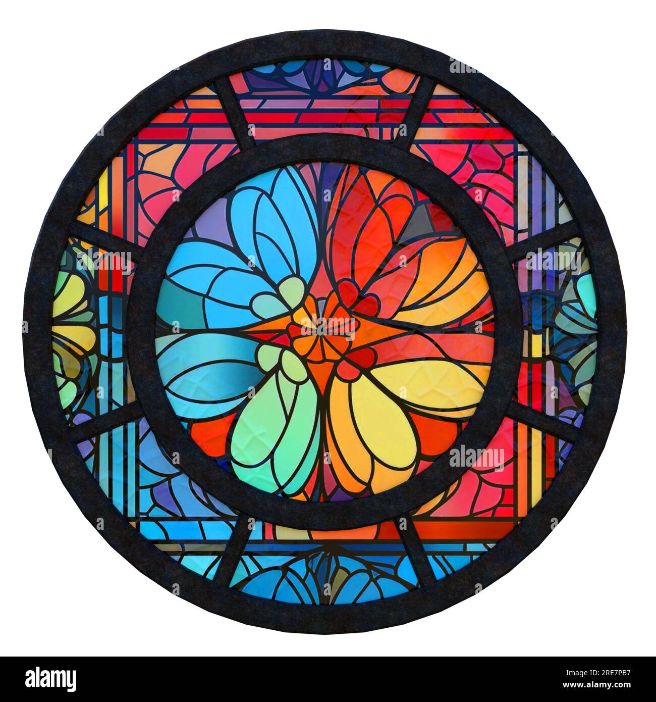 Round Stained Glass Window isolated on white, 3d render Stock Photo - Alamy