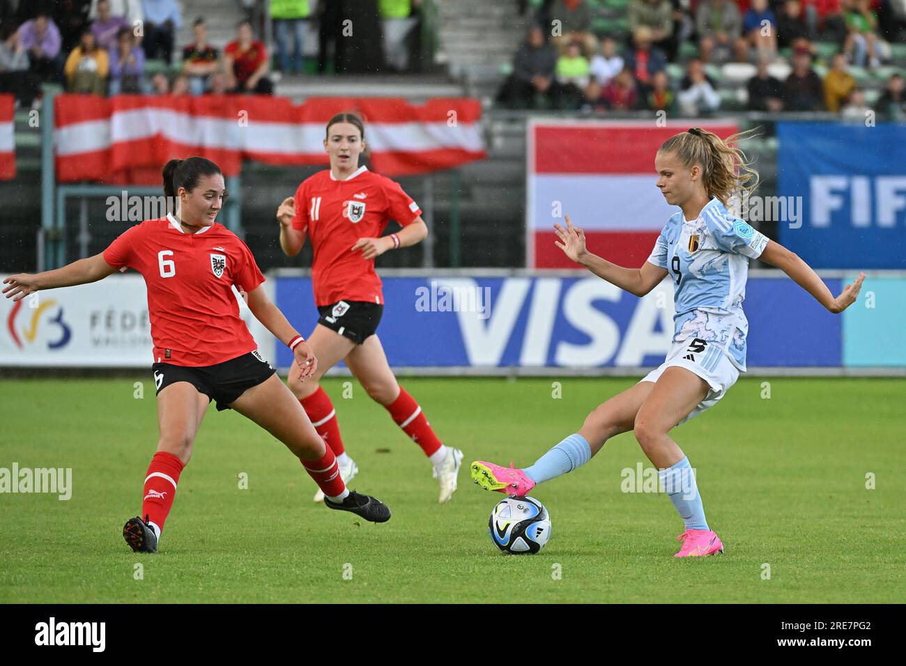 La Louviere, Belgium. 24th July, 2023. Lore Jacobs (9) of Belgium and Anna Holl (6) of Austria ...