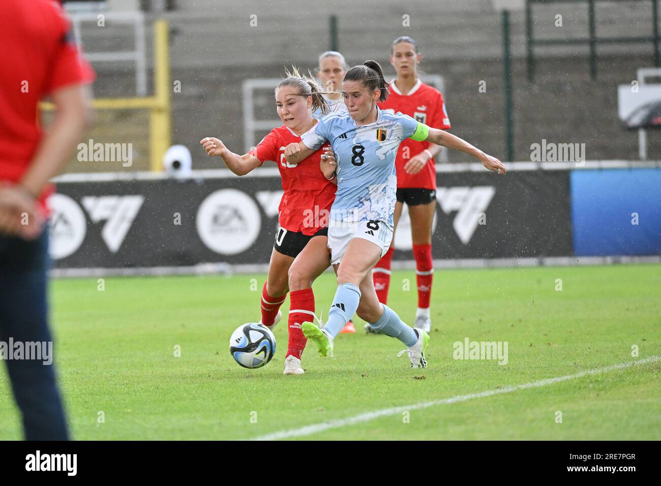 La Louviere, Belgium. 24th July, 2023. Marie Detruyer (8) and Anna Wirnsberger (20) pictured ...