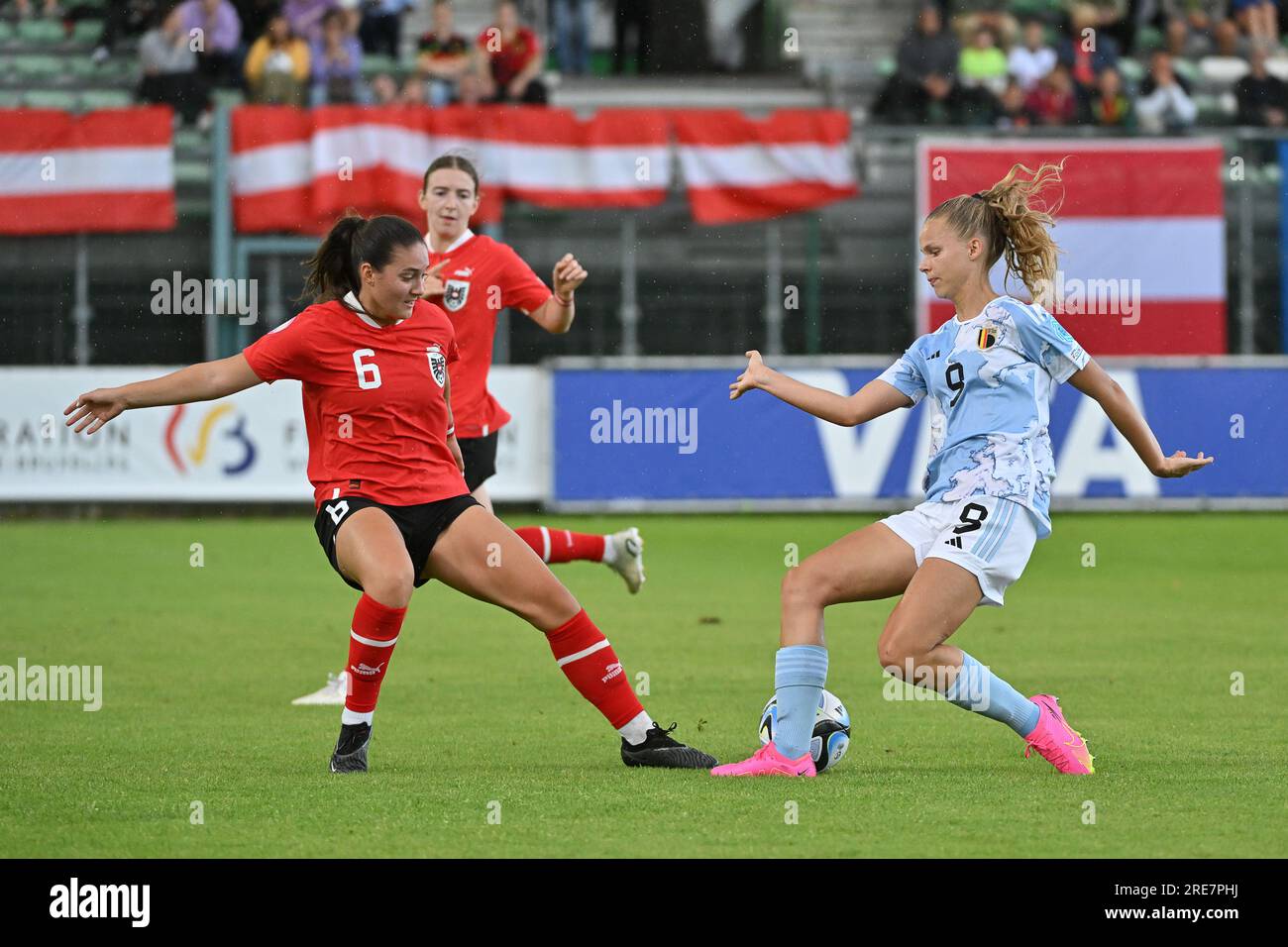 La Louviere, Belgium. 24th July, 2023. Lore Jacobs (9) of Belgium and Anna Holl (6) of Austria ...
