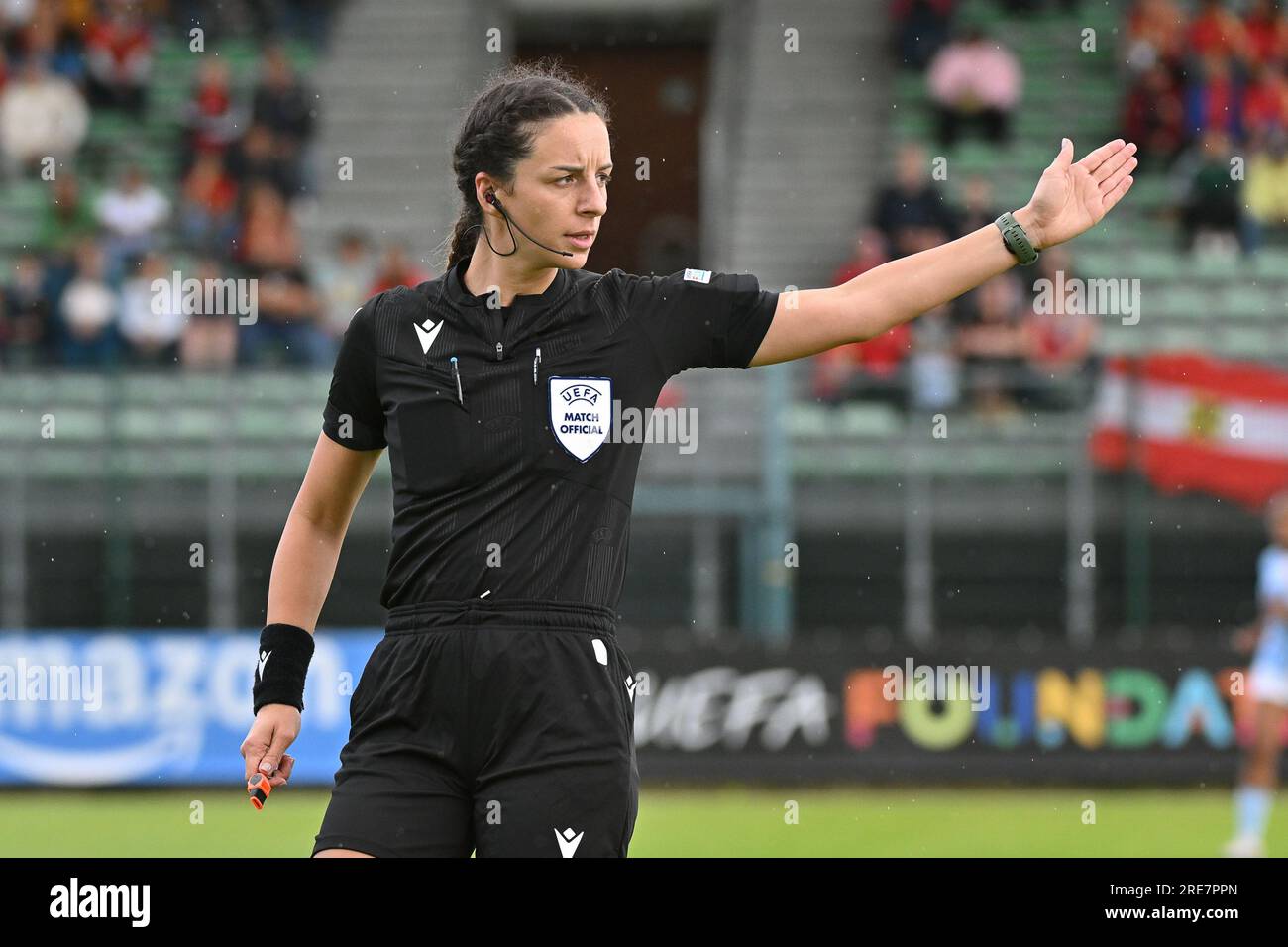 La Louviere, Belgium. 24th July, 2023. referee Jelena Cvetkovic pictured during a female soccer ...