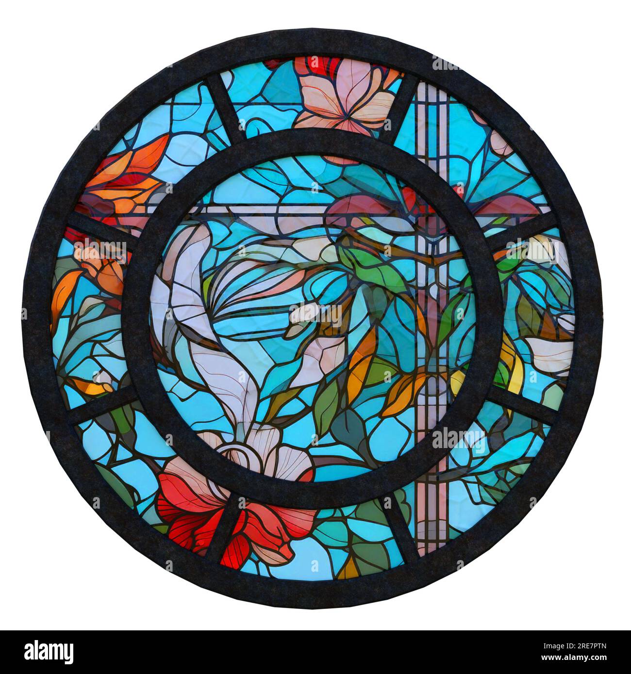 Round Stained Glass Window isolated on white, 3d render Stock Photo - Alamy